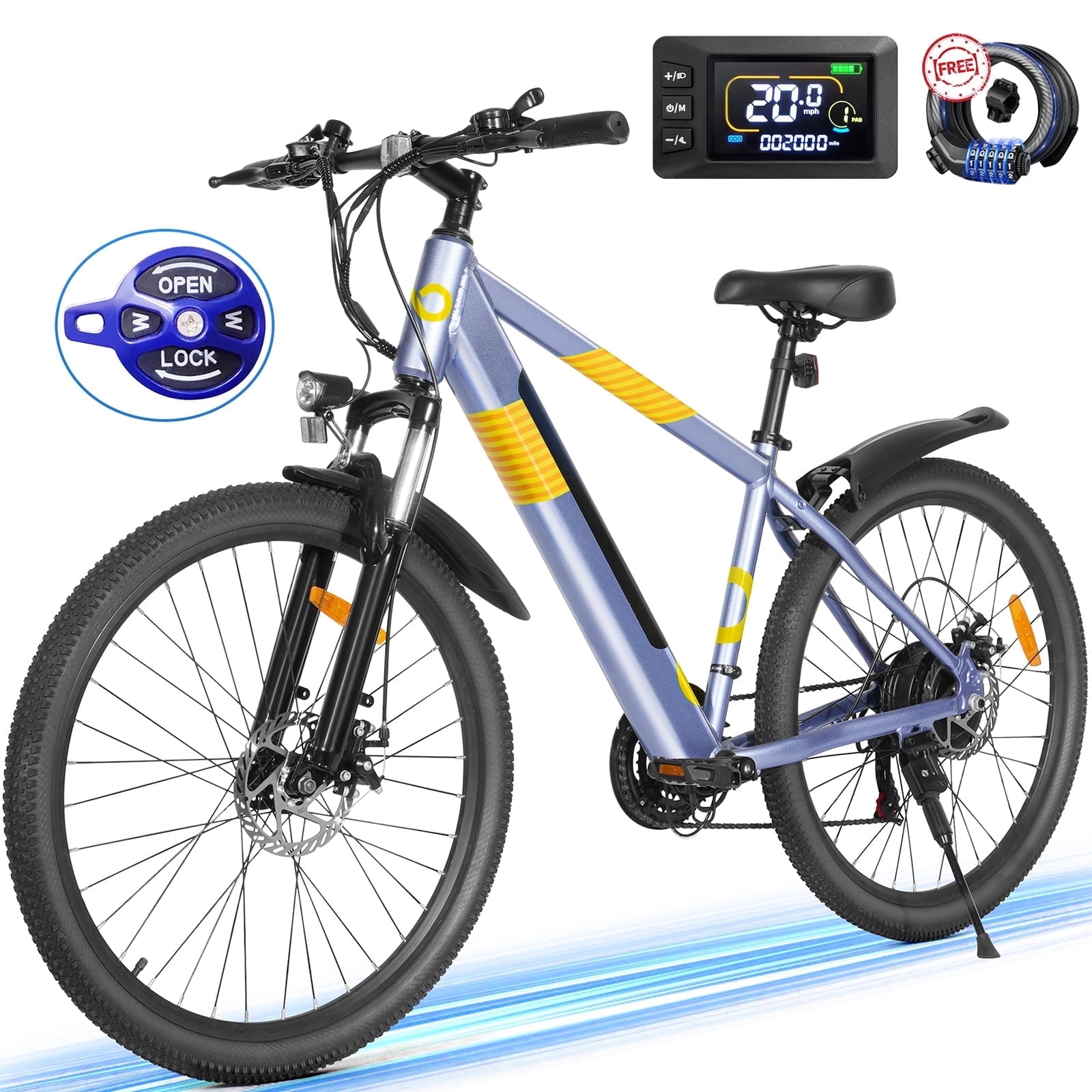 "Kistp 550W EBIKE, 26"" Electric Mountain Bike, 48V Hidden Battery, 50 Miles Range, 21 Speed ...