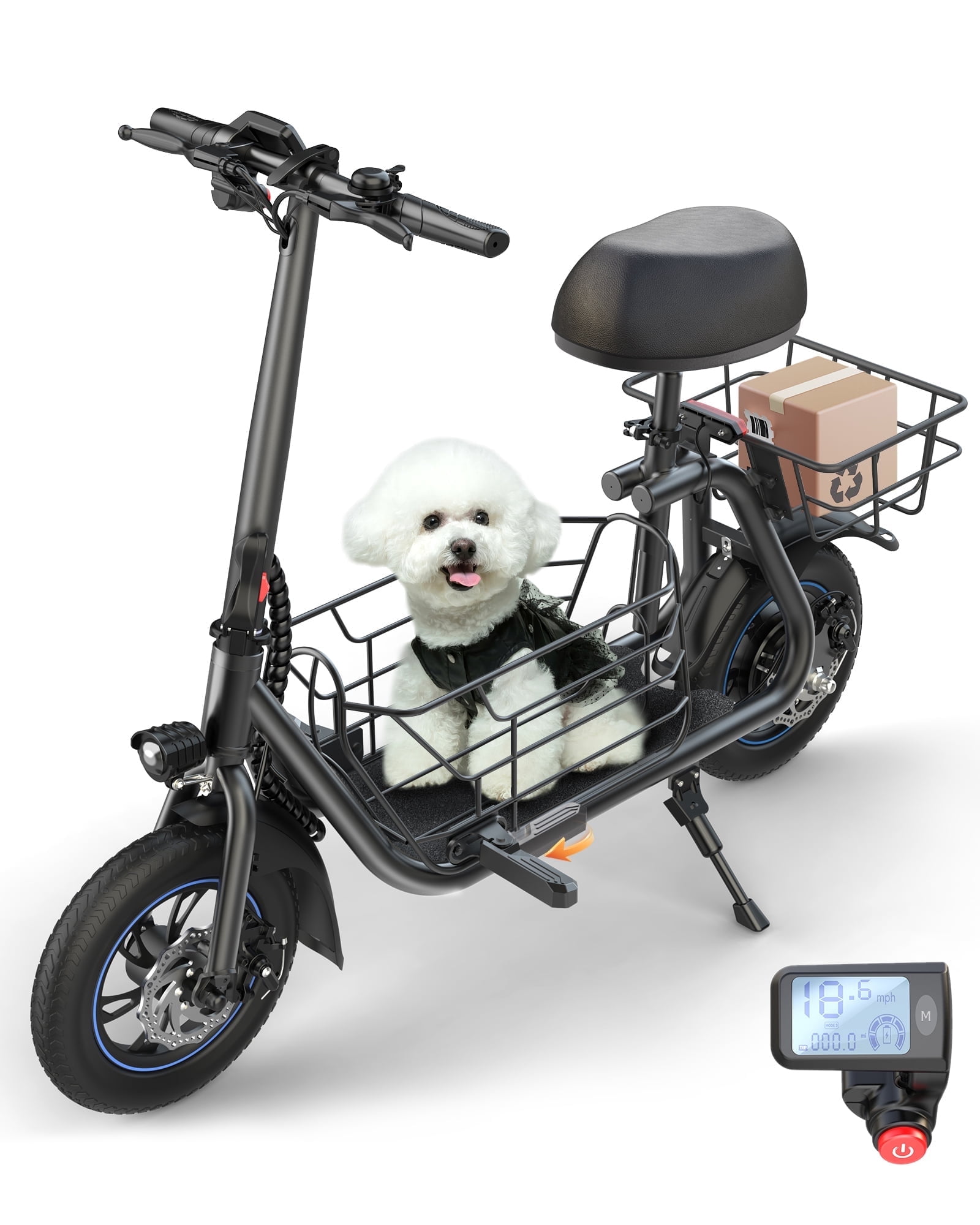 MIHOVER 18.6MPH Foldable 550W Electric Scooter with Seat for Adult，12 ...