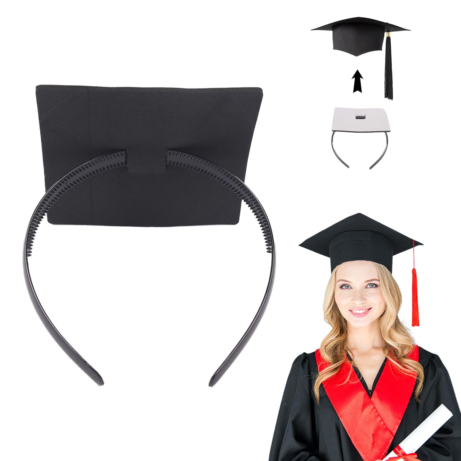 Kistreao Graduation Cap Headband TMA2 with Upgraded Clip Inside, Secures Cap Firmly, Black ...