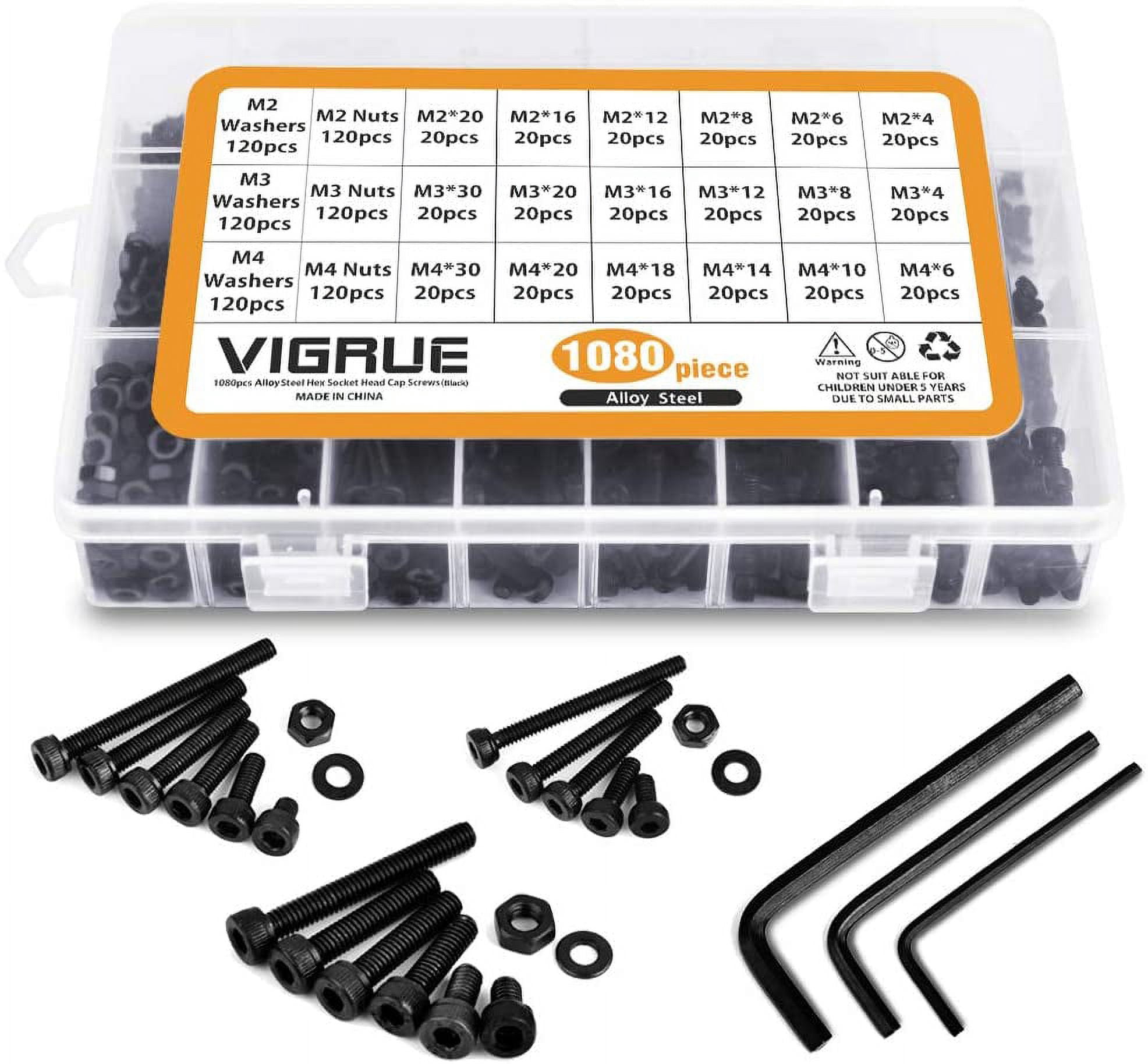 Kit 1080Pcs M2 M3 M4 Carbon Steel Hex Button Socket Head Cable Bolts ...