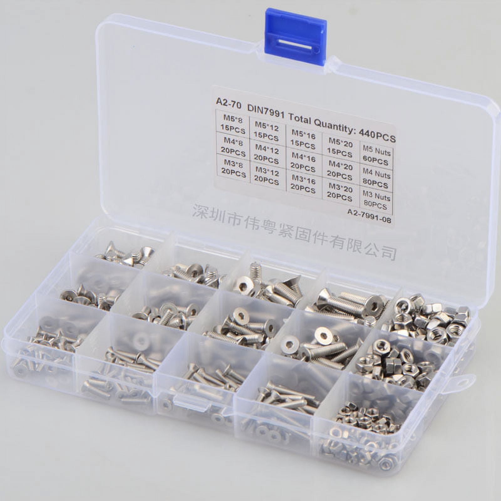 Kit 440 Pieces M3 M4 M5 Stainless Steel Hexagonal Head Knob Socket Head ...