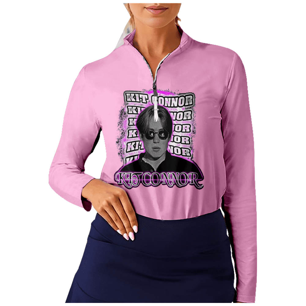 Kit Connor Long Sleeve Shirts Women's Half Zip Stand Collar Tops Casual ...