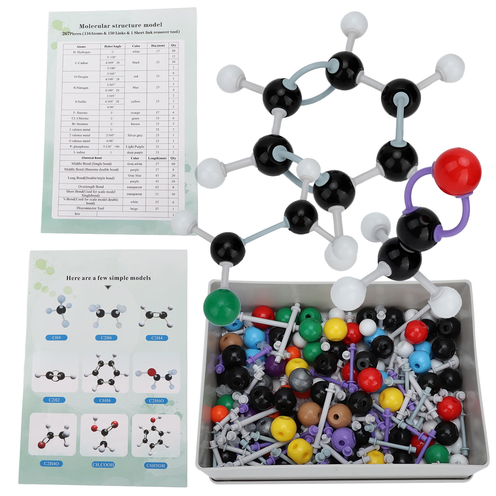Kit De Estructura Inorgánica Orgánica Molecular De 267 Piezas, Modelo ...