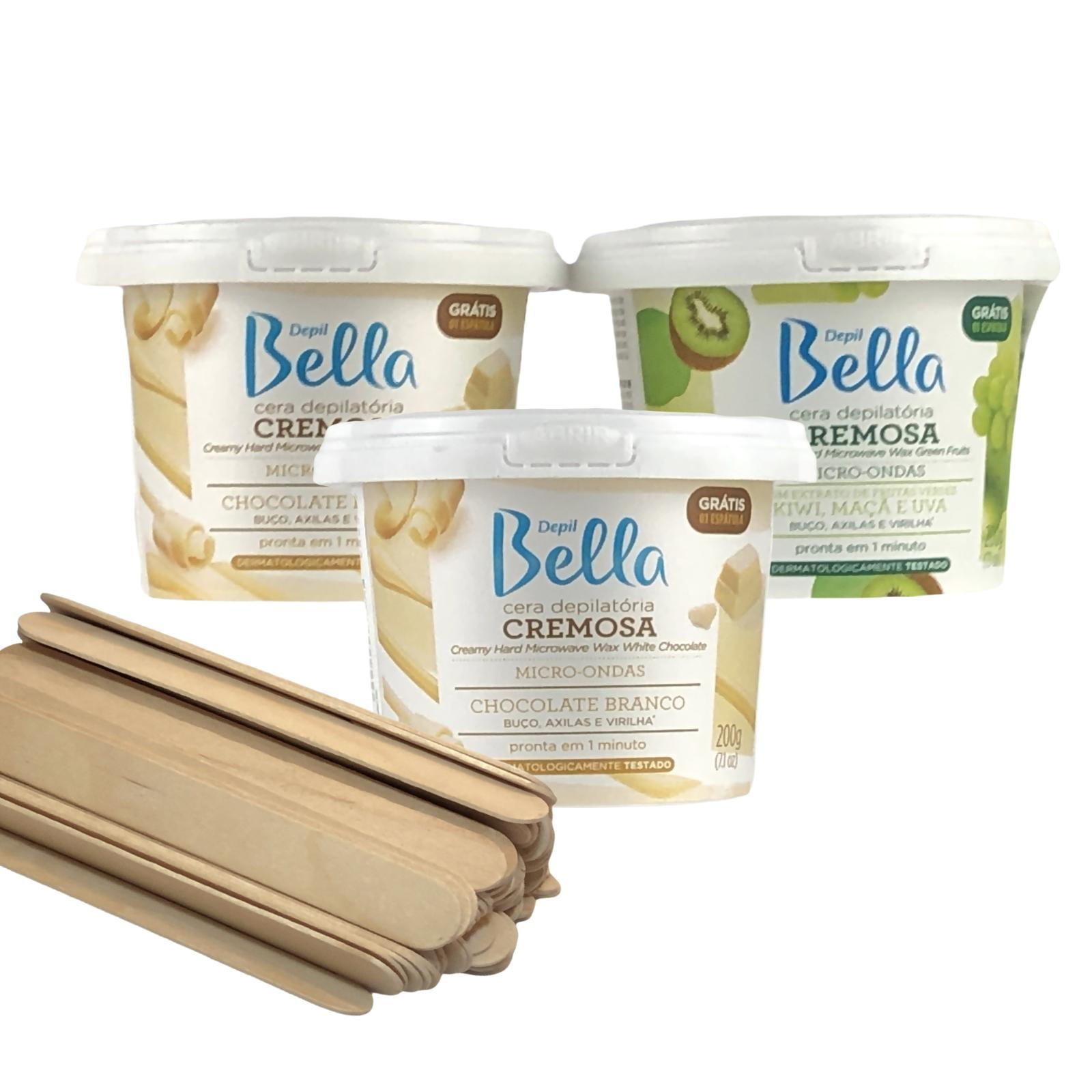 Kit Depil Bella Creamy Hard Microwave Wax 2 White Chocolate 1 Green ...