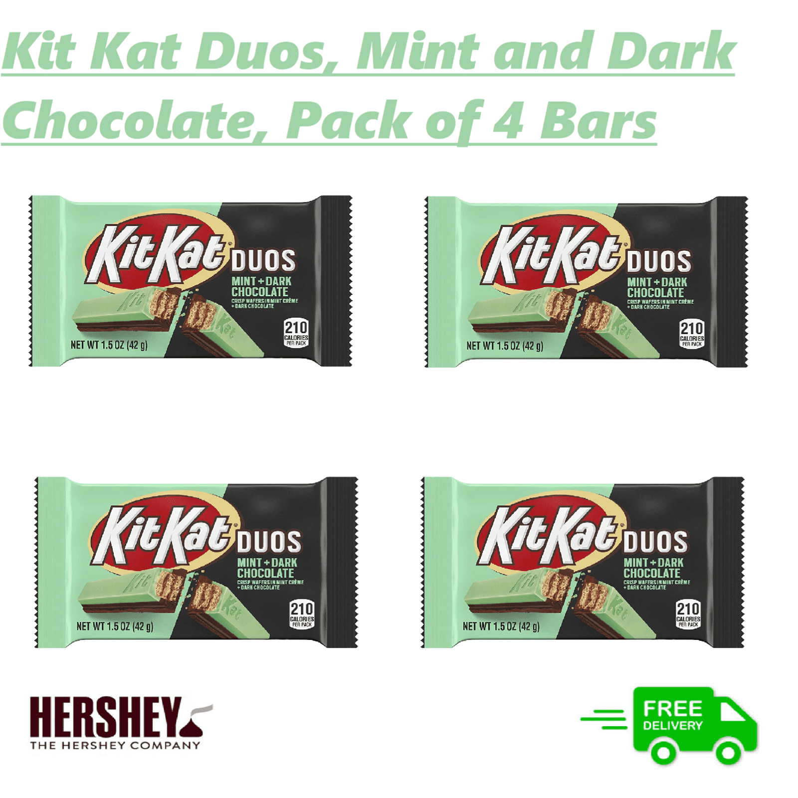 Kit Kat Duos Candy, Mint & Dark Chocolate Pack of 4 Bars Free Shipping ...