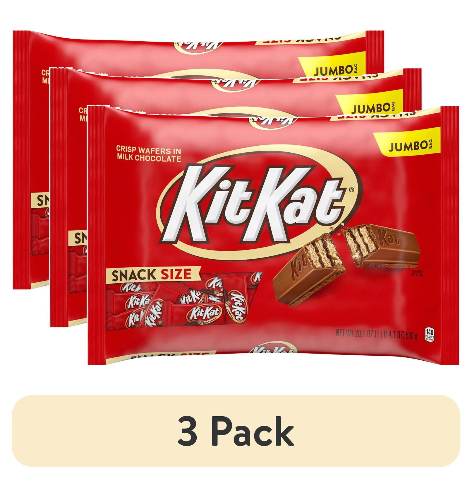 (3 pack) Kit Kat Milk Chocolate Wafer Snack Size Candy, Jumbo Bag 20.1 ...