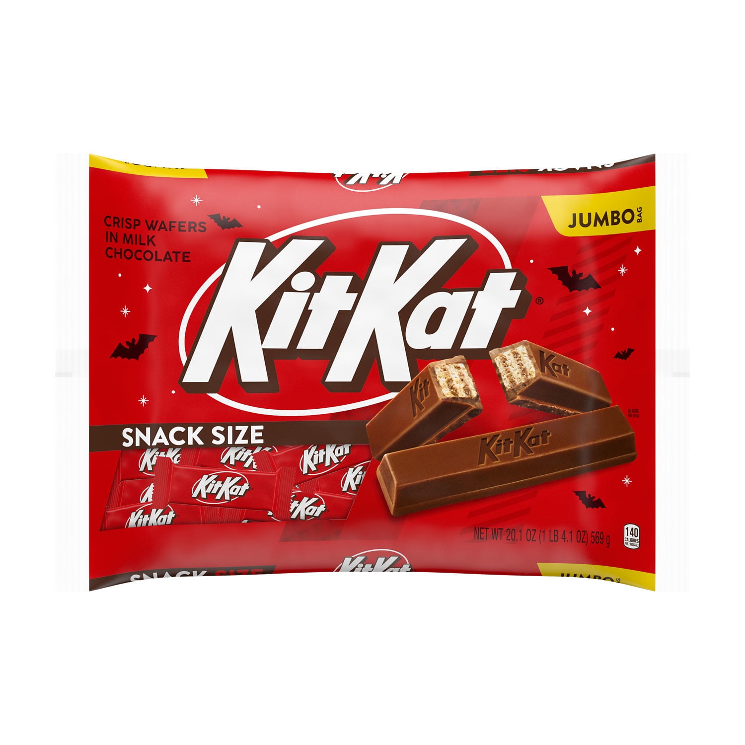 Kit Kat Milk Chocolate Wafer Snack Size Halloween Candy, Jumbo Bag 20.1 ...
