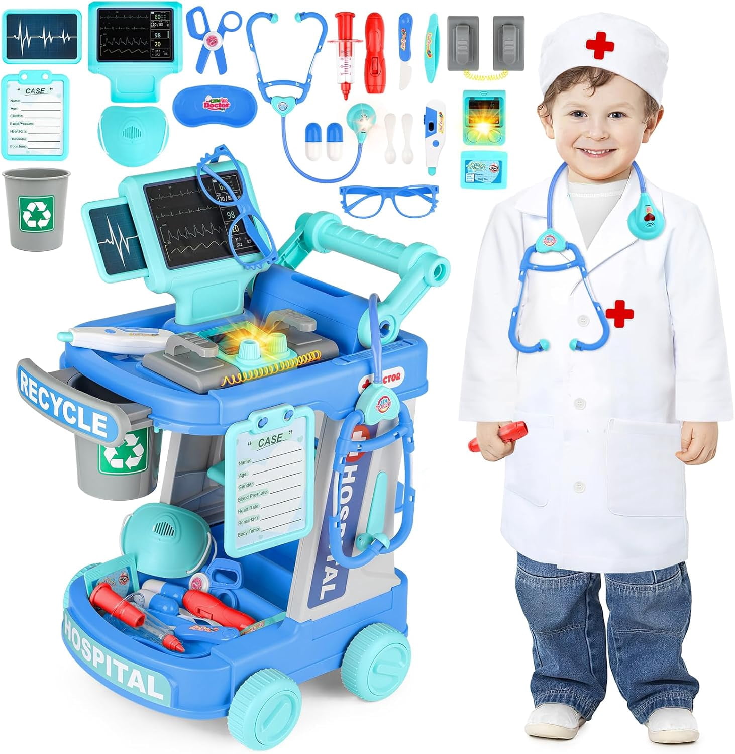 Kit for Kids Toy Pretend Playset with Doctor Costume Stethoscope and ...