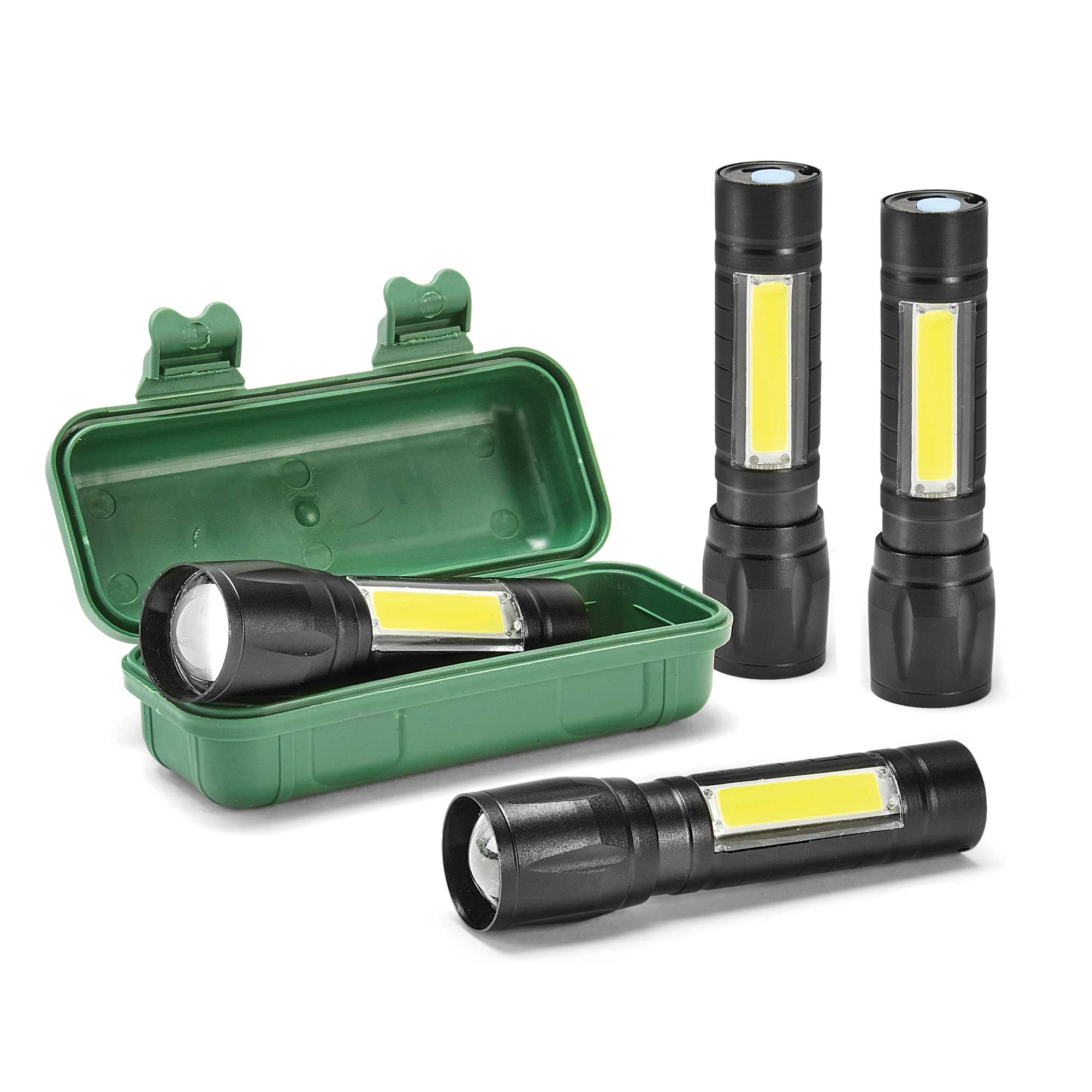 Kit LED Rechargeable Flashlights w/ Storage Case, Emergency & Camping ...