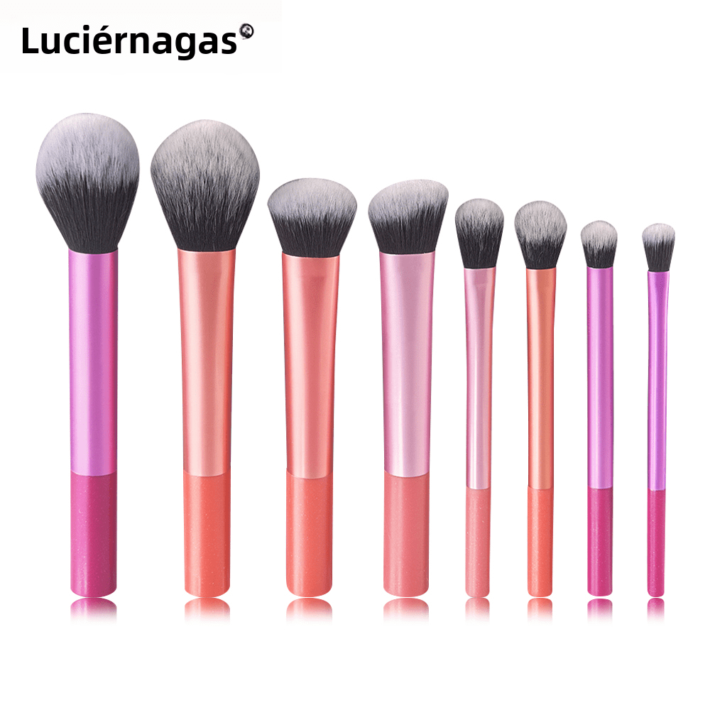 Kit of 8 soft synthetic makeup brushes for base blush shadow cosmetic ...