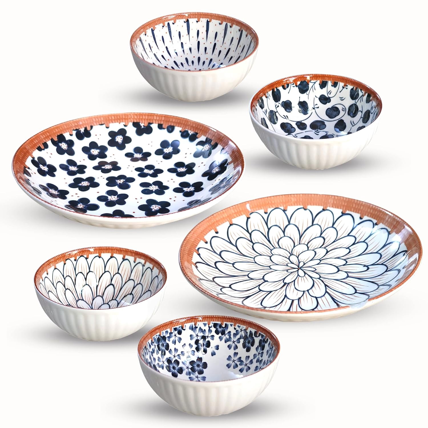 KitchEase Japanese Ramen Porcelain Dinner Set 4 Floral Multicolor ...