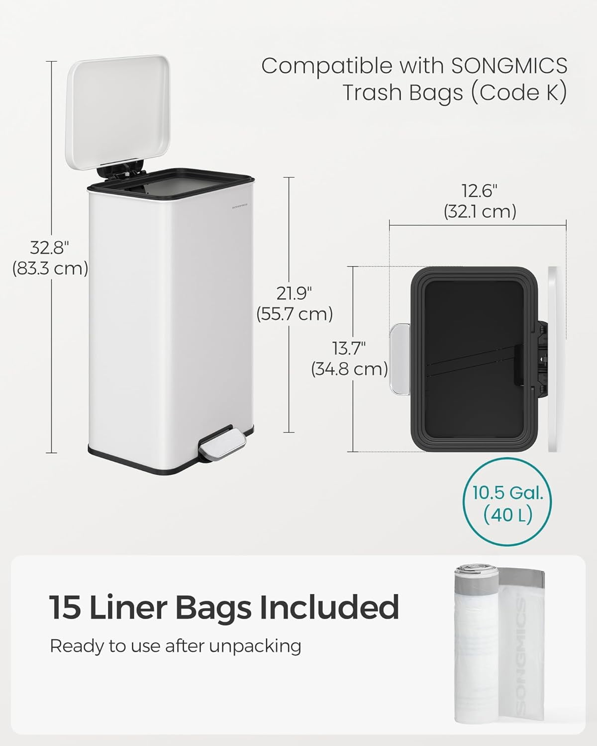 Kitchen , 10.5 Gallon (40 L) Garbage Can, Large Step Trash Bin with Lid ...