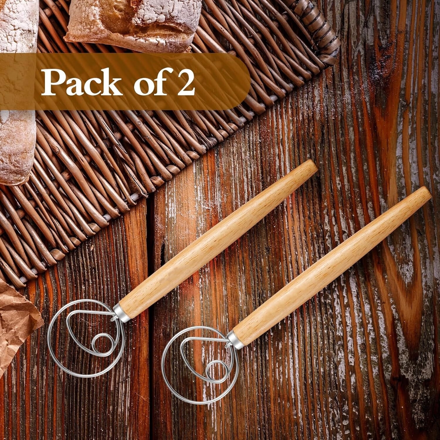 Kitchen 13.5-Inch Danish Dough Whisk,Blender Dutch Bread Whisk Hook ...