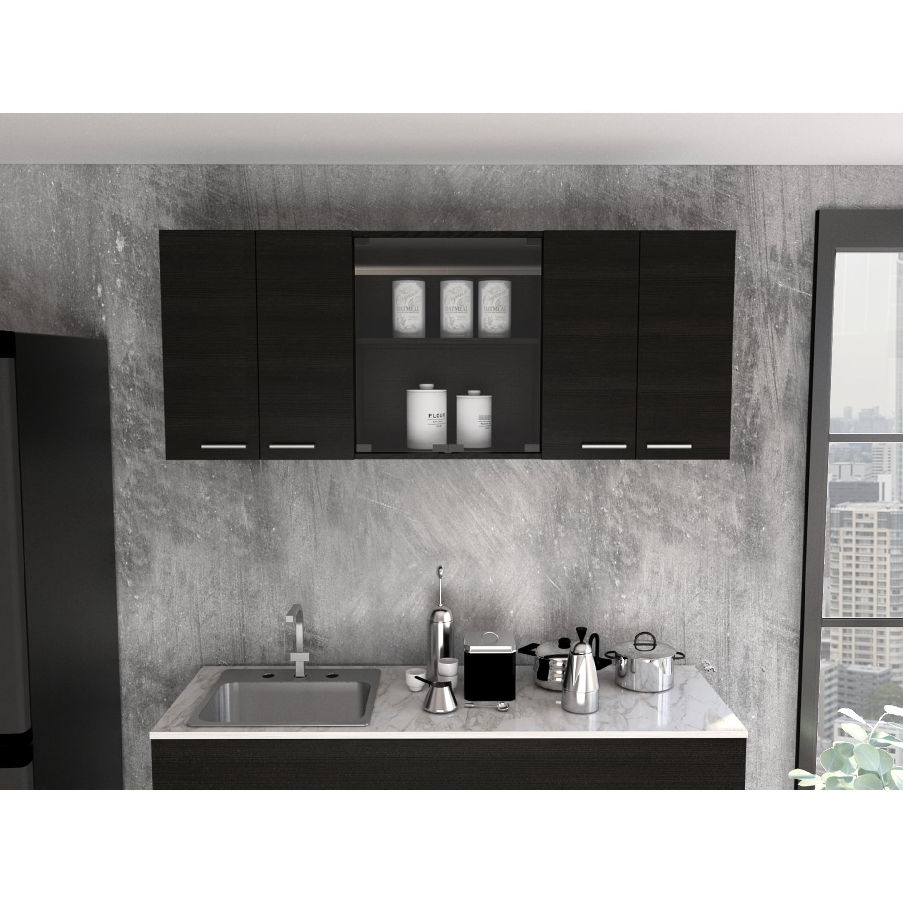 Kitchen 150" Wall Cabinet - Industrial Modern Design Two Close Cabinets ...