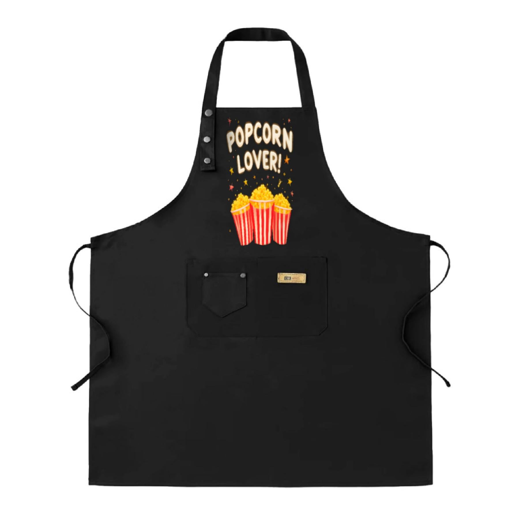 Kitchen 2 Pack Bib Apron Set - Adjustable with 2 Pockets Fun Popcorn ...