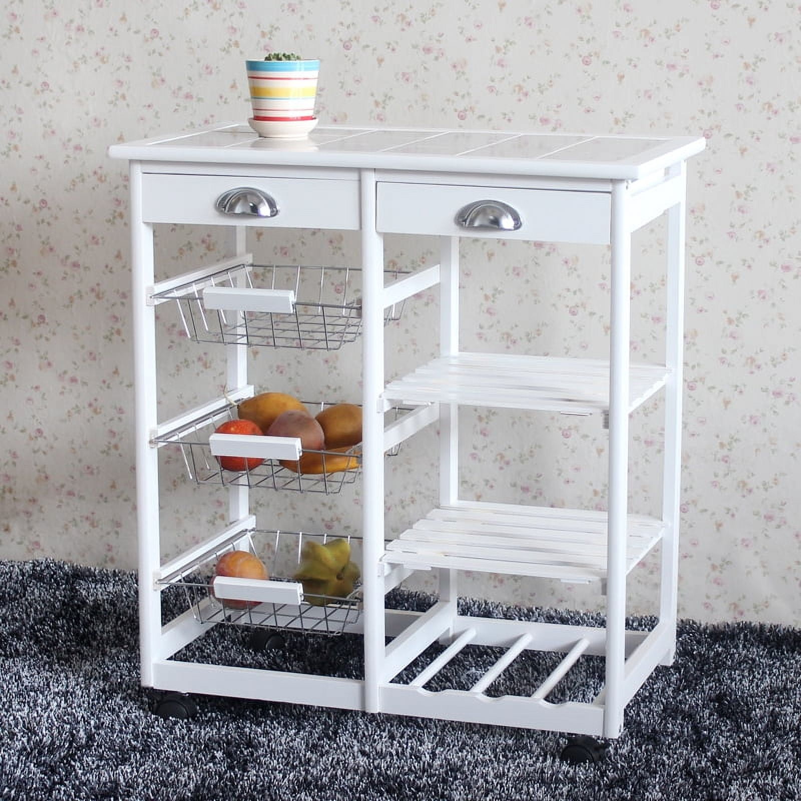 Kitchen 3-Tier Small Kitchen Utility Carts with 2-Drawer, 3-Basket, 3 ...