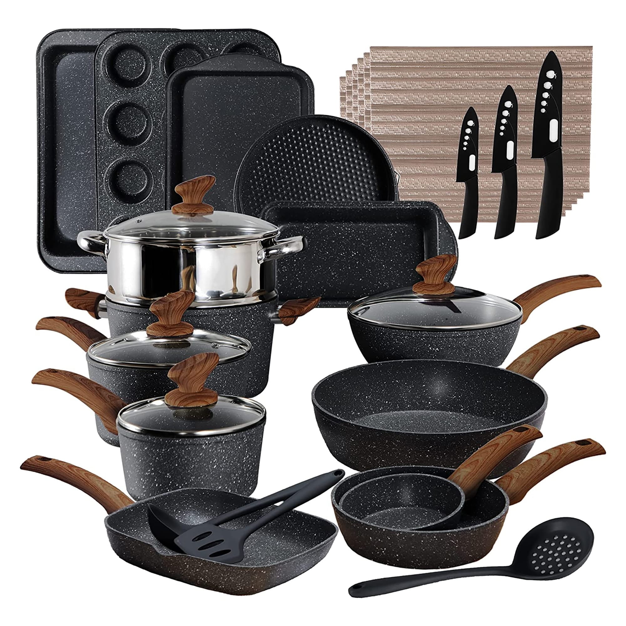 Kitchen Academy 12/30-piece Nonstick Induction Cookware Set 30 Piece - Walmart.com