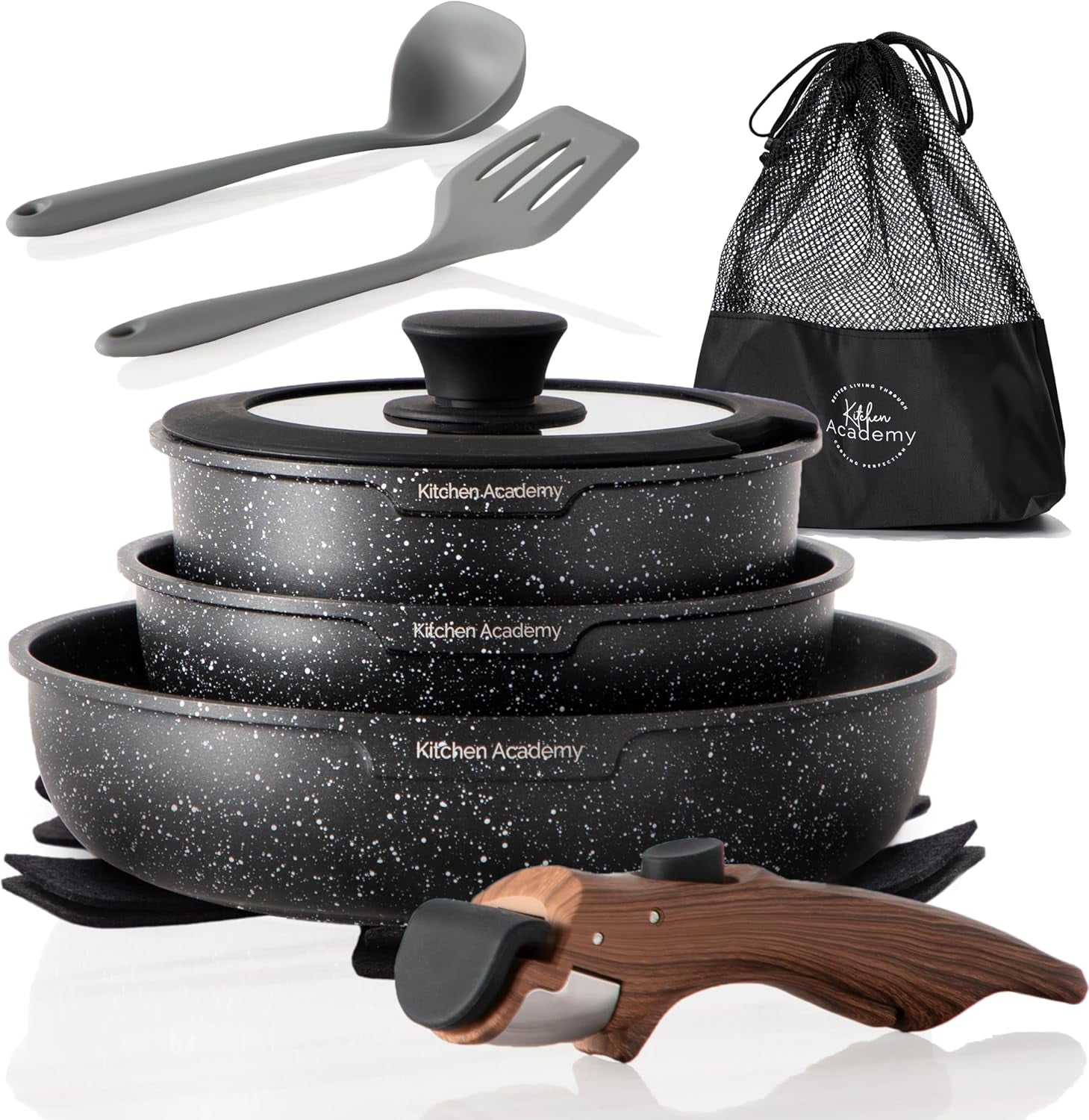 Kitchen Academy Removable Handle Induction Pots and Pans Set - 10 Piece ...