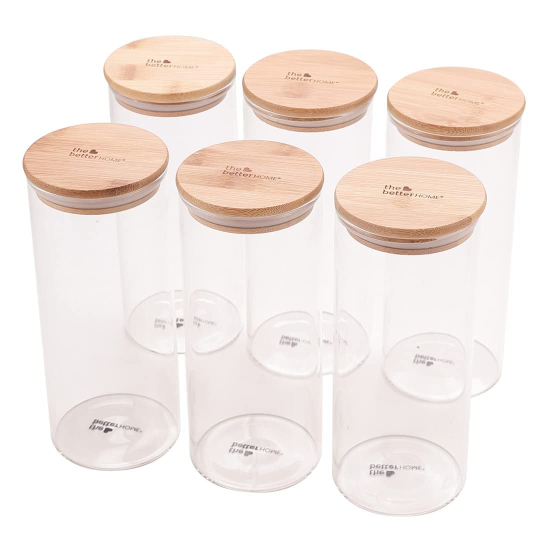 Kitchen Accessories Item With Bamboo Lid Pack Of 6 - 1000ml Each I Transparent Airtight ...