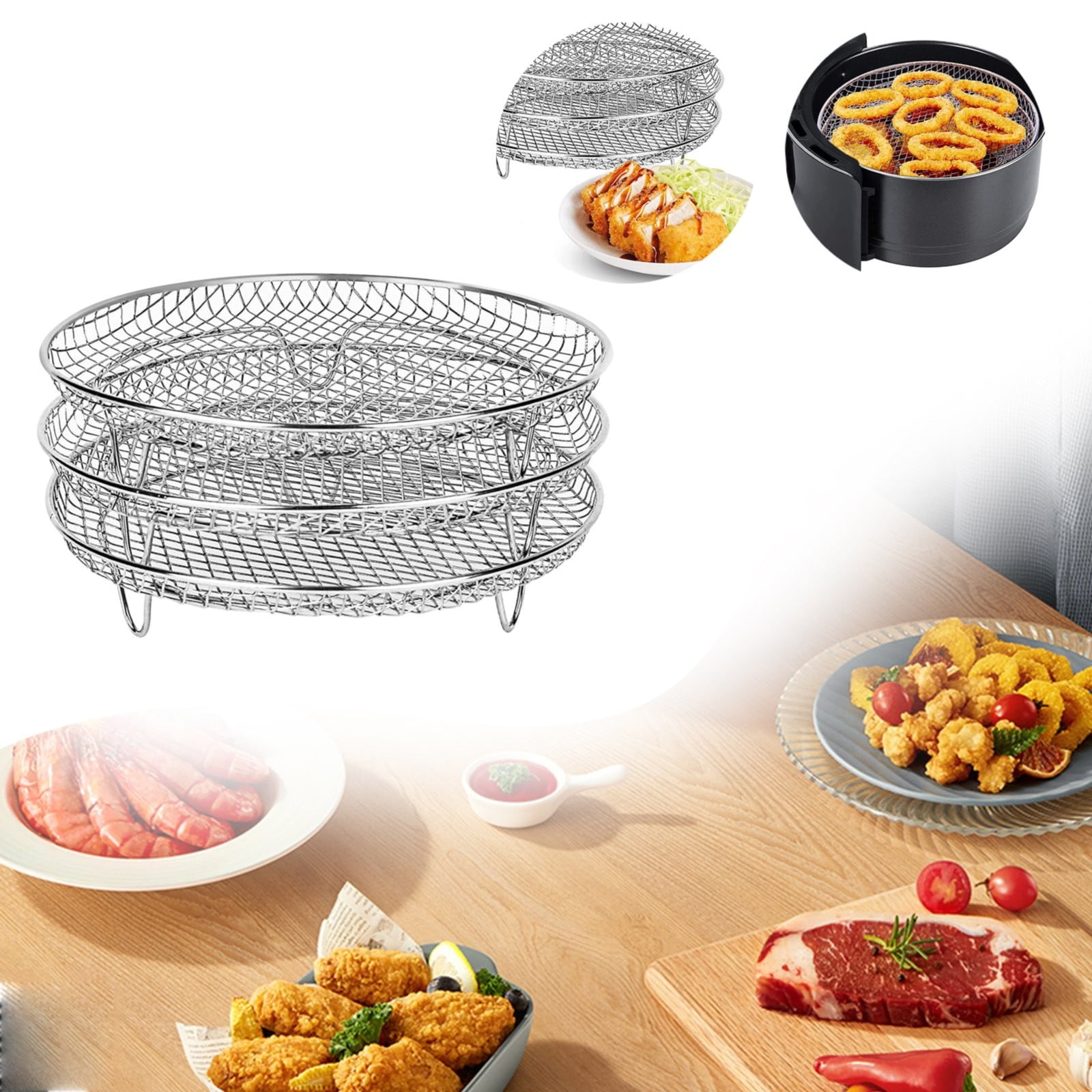 Kitchen Air Fryer Stainless Steel Stackable Dehydrator Rack 3 Pack Air ...