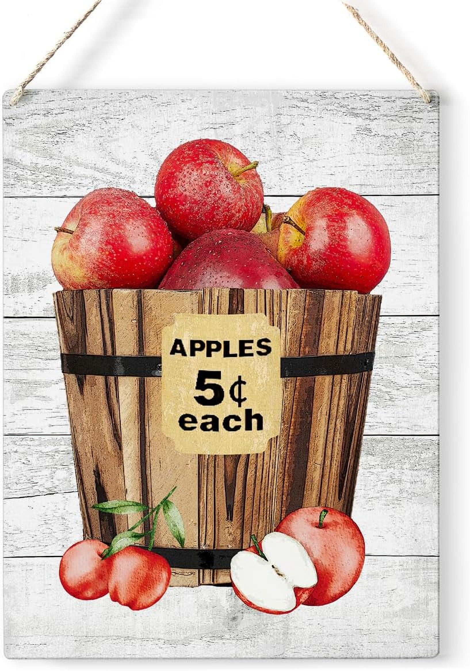 Kitchen Apple Wood Sign Bucket of Red Apple Wooden Signs Rustic Summer ...