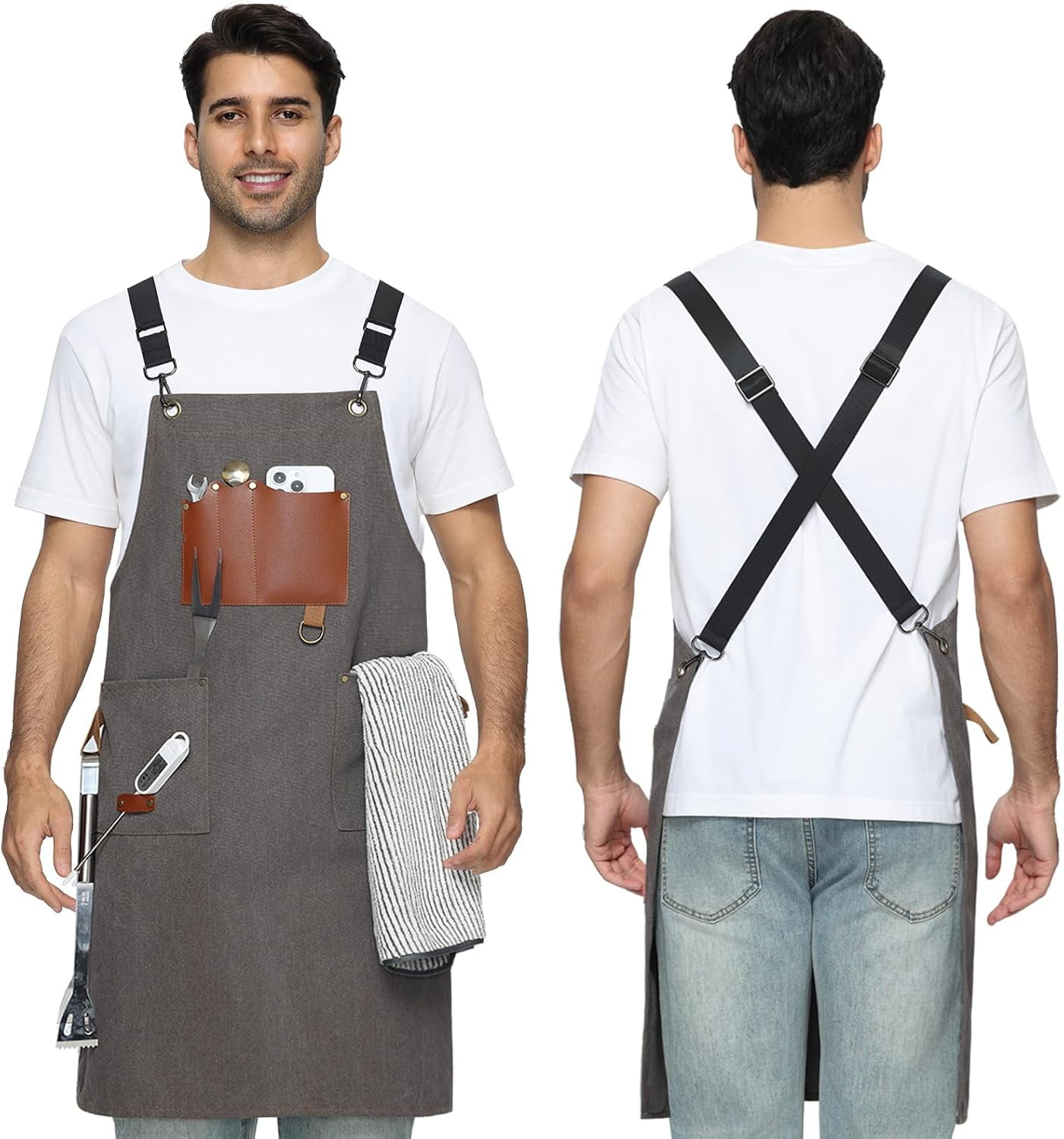 Kitchen Apron - 3 Large Pockets, Cross Back Apron With Adjustable ...