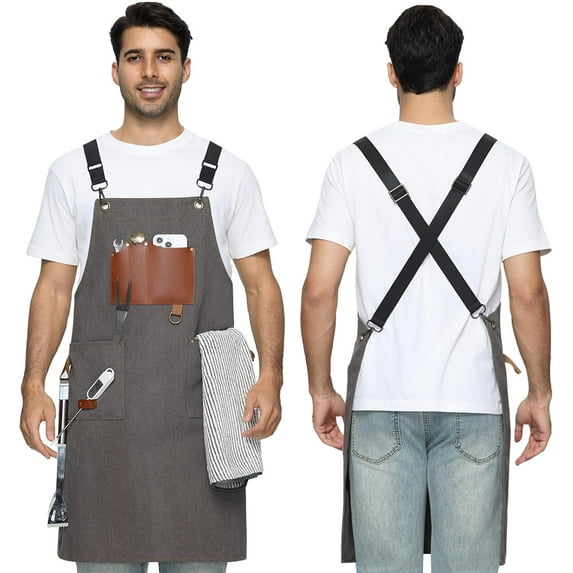 Kitchen Apron - 3 Large Pockets, Cross Back Apron With Adjustable ...