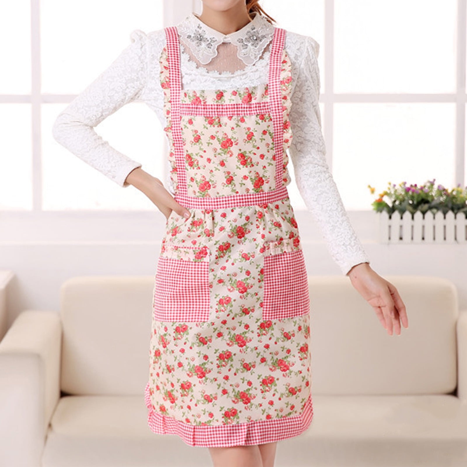 Kitchen Apron with Pockets, Aprons for Women with Pockets Cute, Floral ...