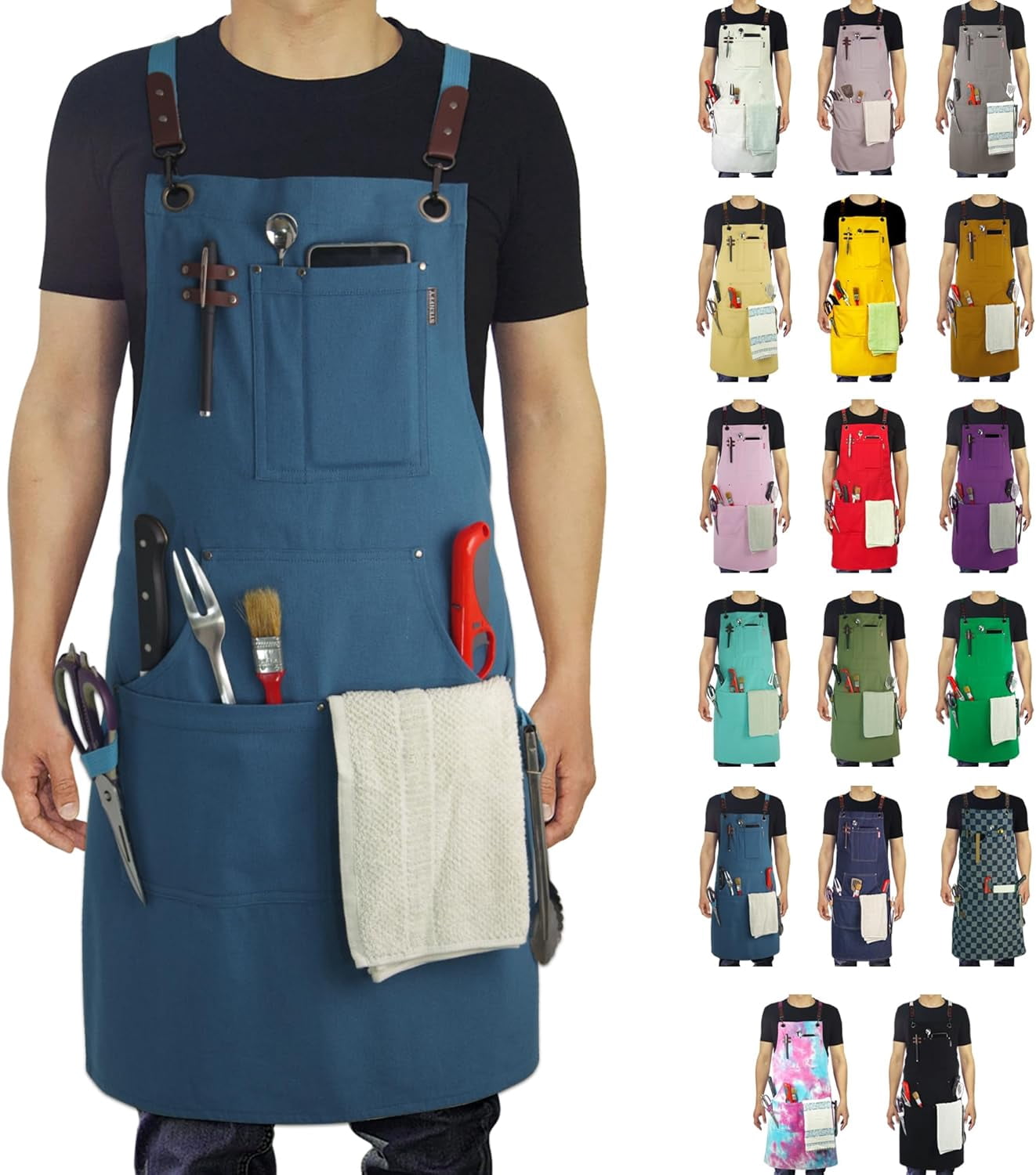 Kitchen Apron, Work Apron, Canvas, Multiple Pockets, Gardening ...