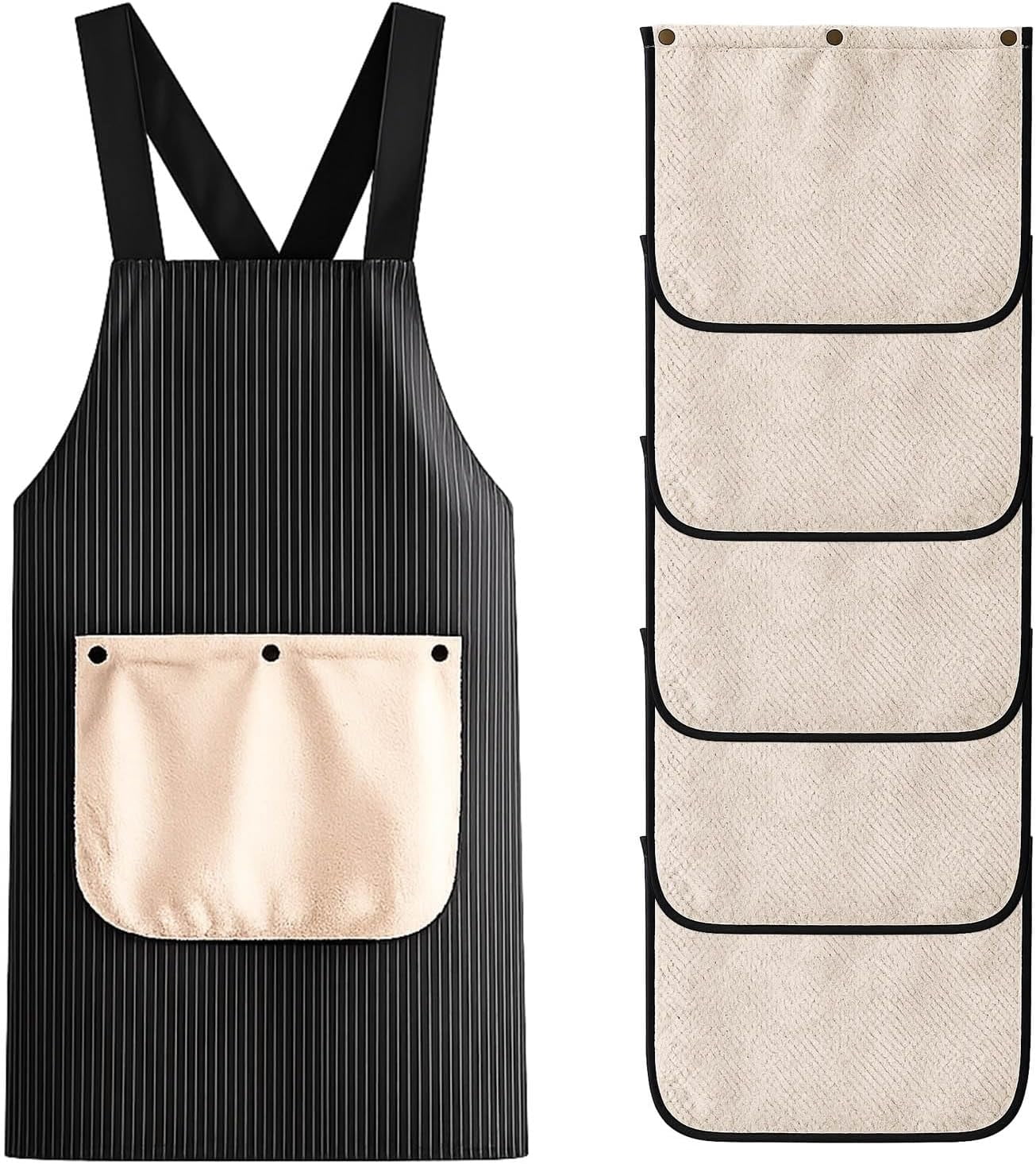 Kitchen Apron with Attached Towel, Waterproof No-Tie Bib Apron with ...