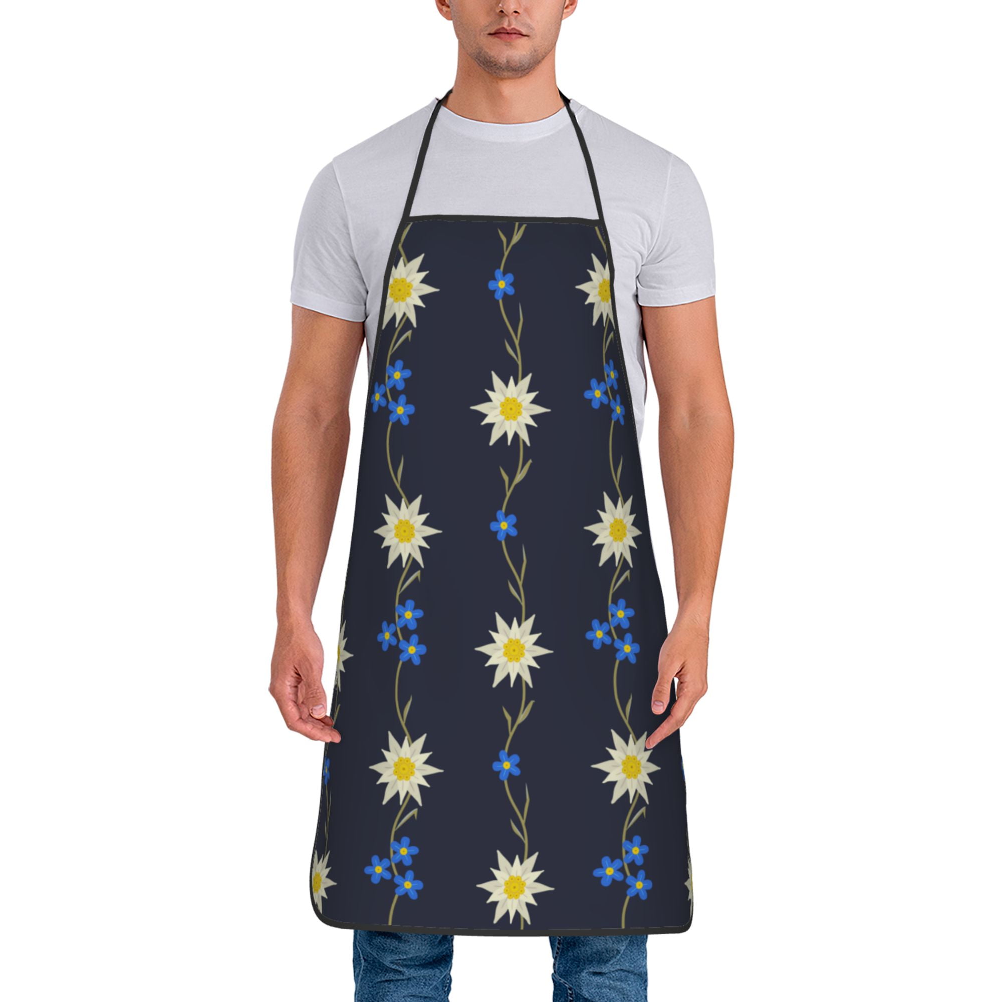 Kitchen Aprons Floral Hand-Drawn Edelweiss High Mountain Silver Plant ...