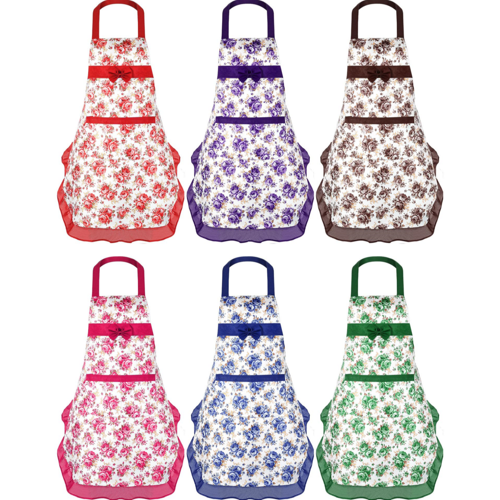 Kitchen Aprons for Women Floral Bib Apron with Pocket Cute Vintage Rose ...