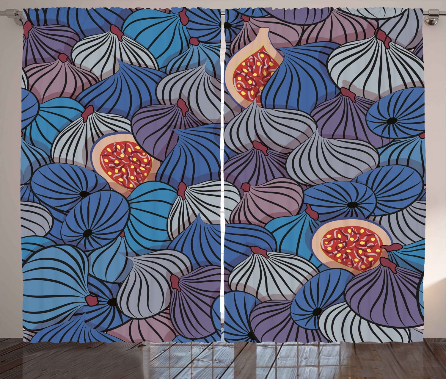 Ambesonne Fruit Curtains 2 Panel Set, Fig Fruits Pattern Spring, 108" x ...