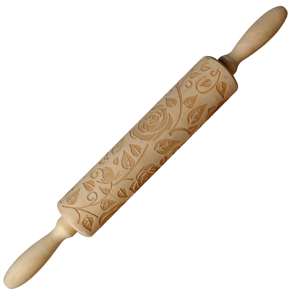 Kitchen Artisan Tool Rose-Engraved Rolling Pin for Bread & Cookie Dough ...