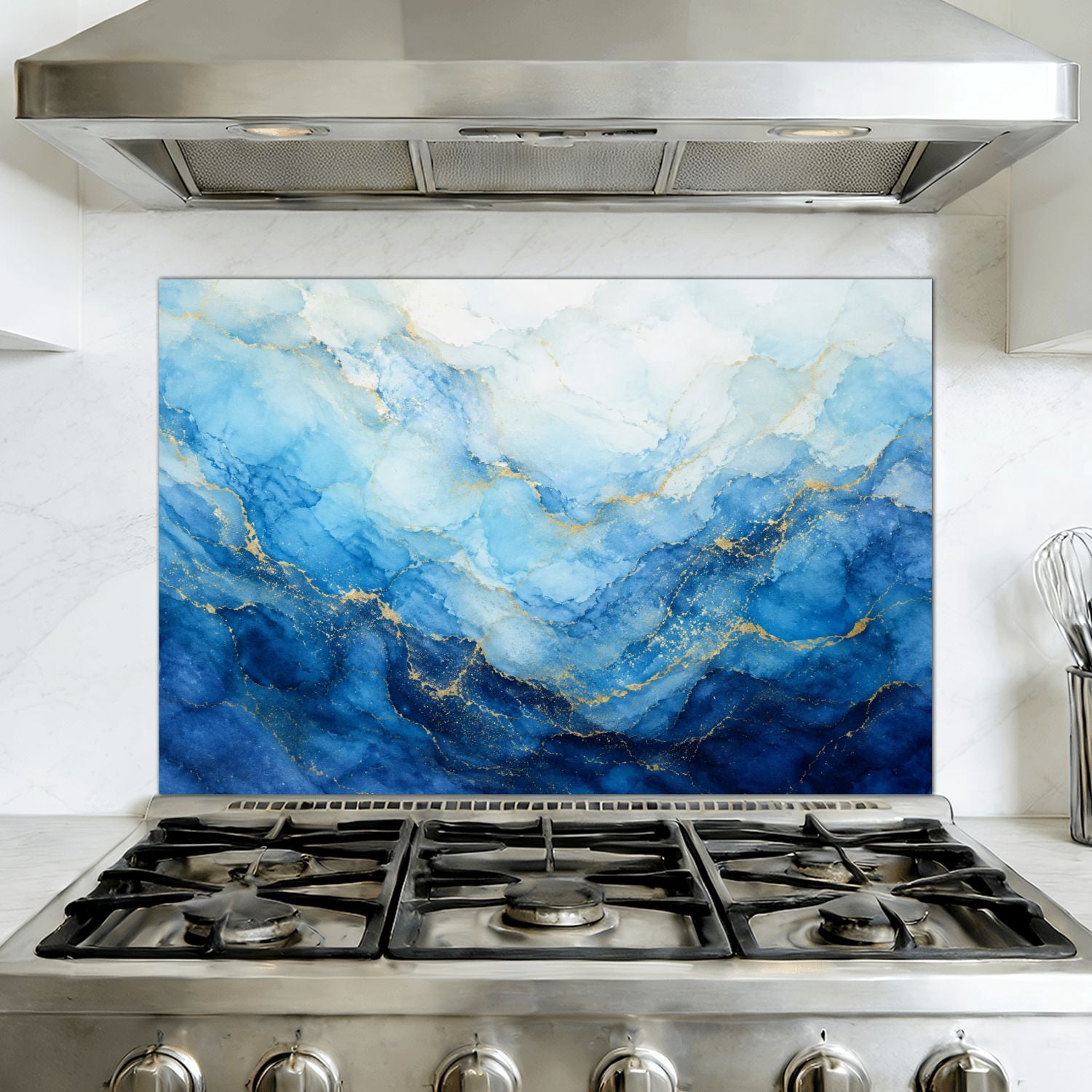 Kitchen Backsplash Peel and Stick Wall Murals for Cards Navy blue White ...