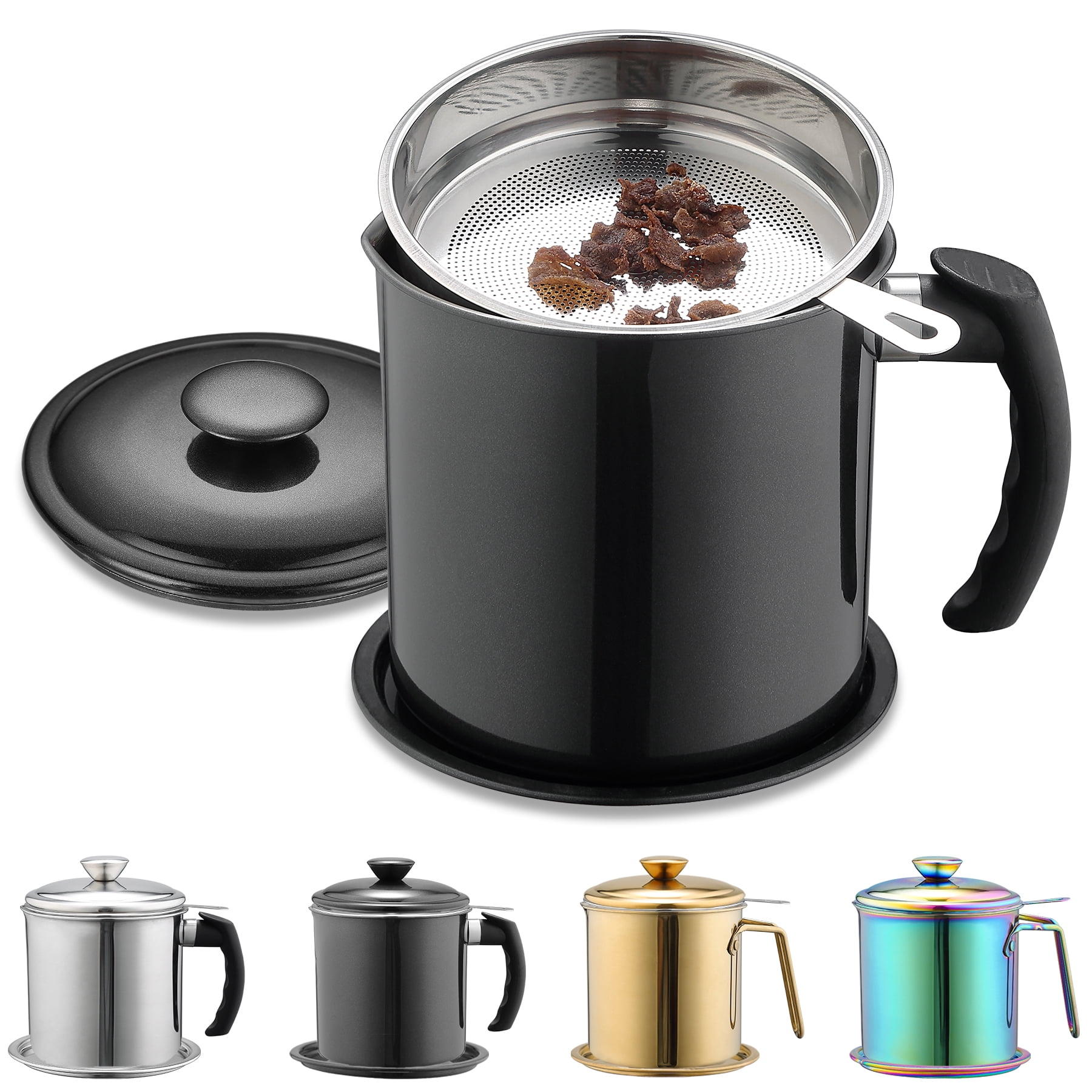 Kitchen Bacon Grease Container With Strainer - 1L Stainless Steel ...