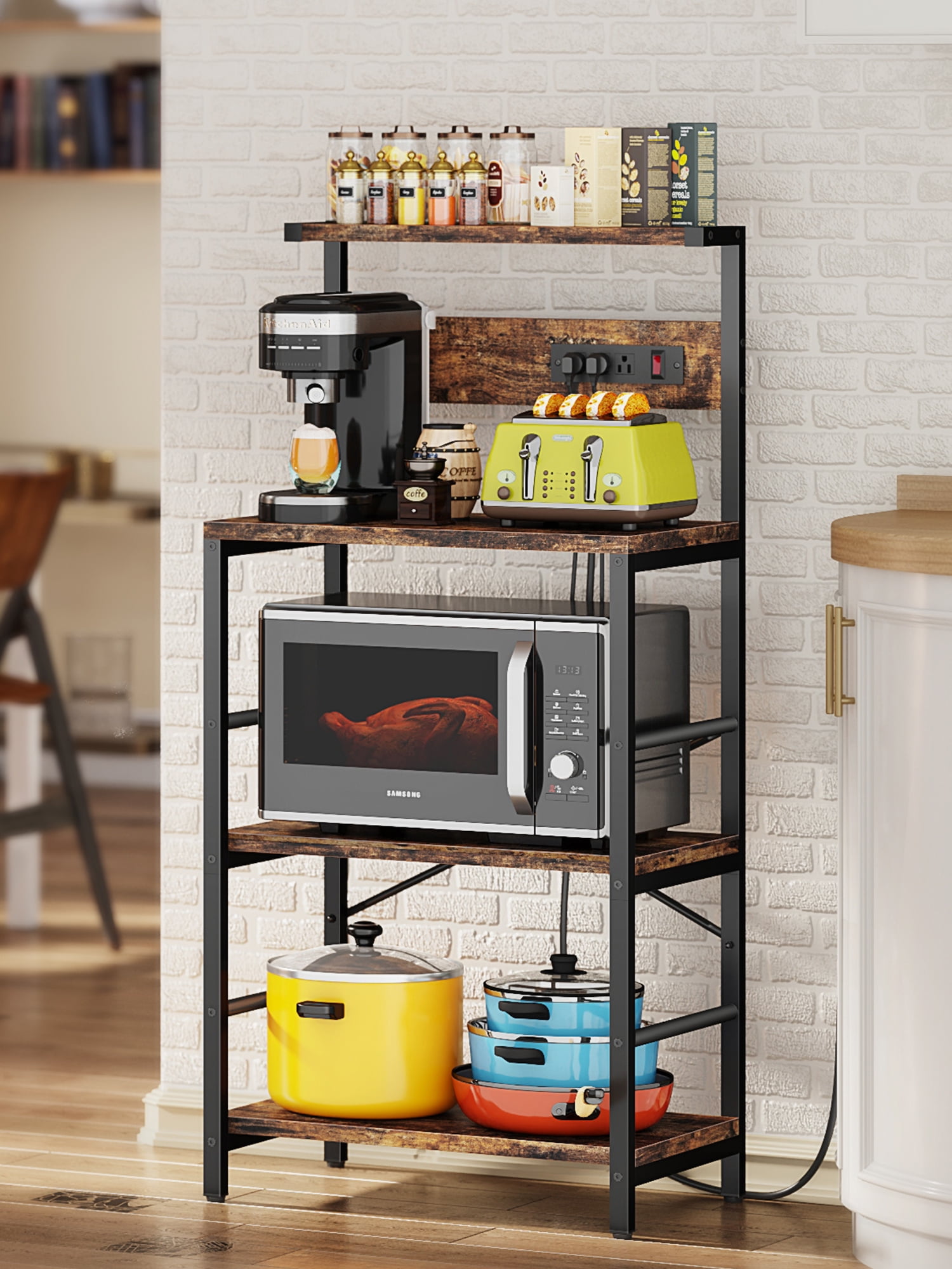 Bug Hull 4-Tier Kitchen Baker's Rack with Power Outlets, Microwave ...