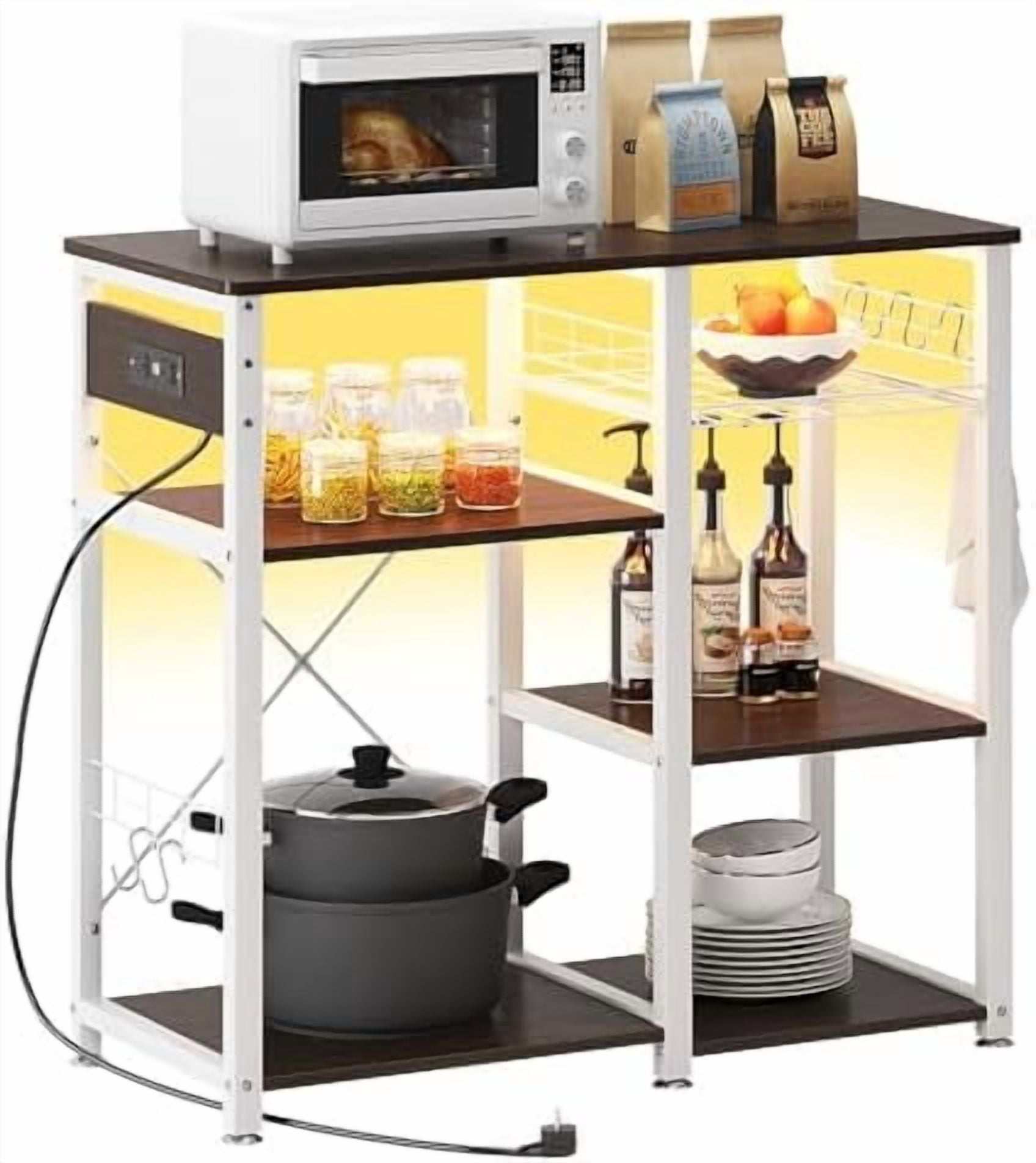Kitchen Baker's Rack with Power Outlet Microwave Oven Stand Workstation ...