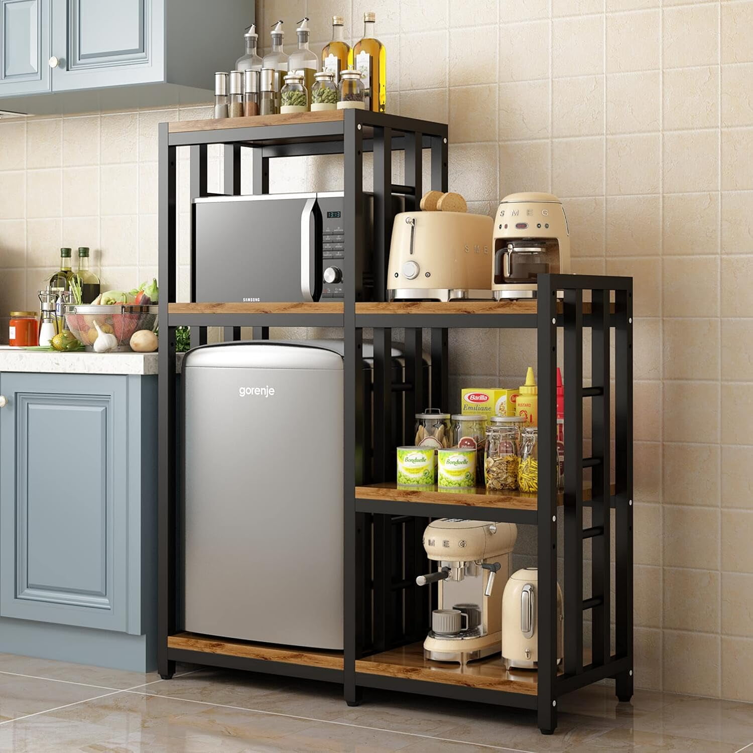 Kitchen Bakers Rack 4-Tier+3-Tier Workstation Organizer Shelf Standing ...