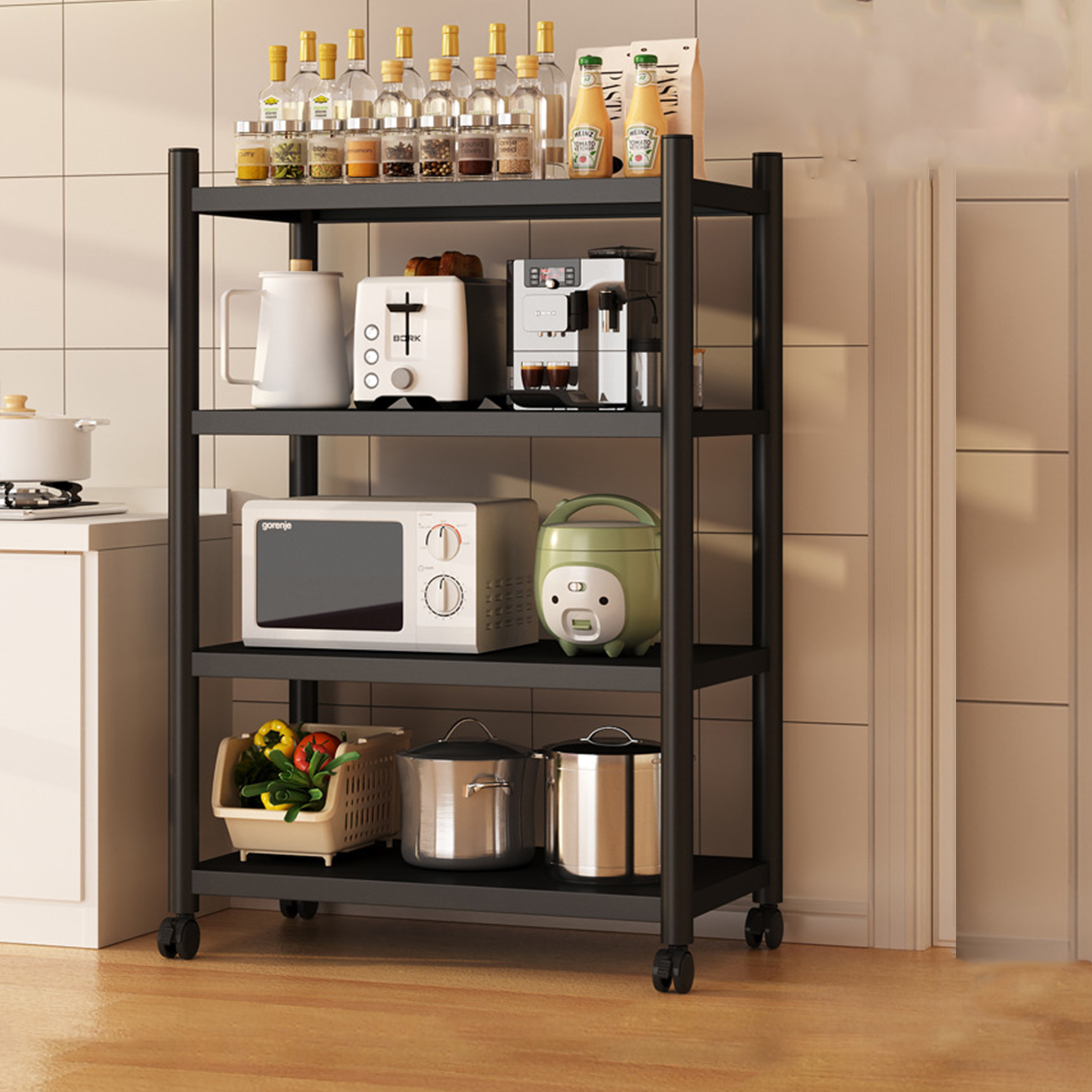 Kitchen Bakers Rack 4-Tier, Shelving Unit Heavy Duty Metal Storage ...