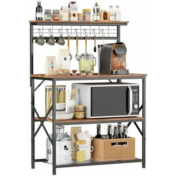 Kitchen Bakers Rack with Hutch,Coffee Stand with Storage 4 Tiers,Coffee ...