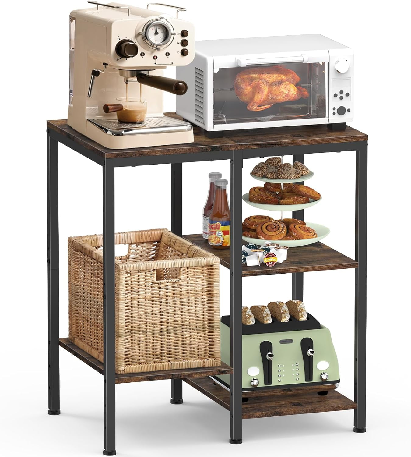 Kitchen Bakers Rack, Microwave Stand with Storage, 4-Tier Kitchen Stand ...