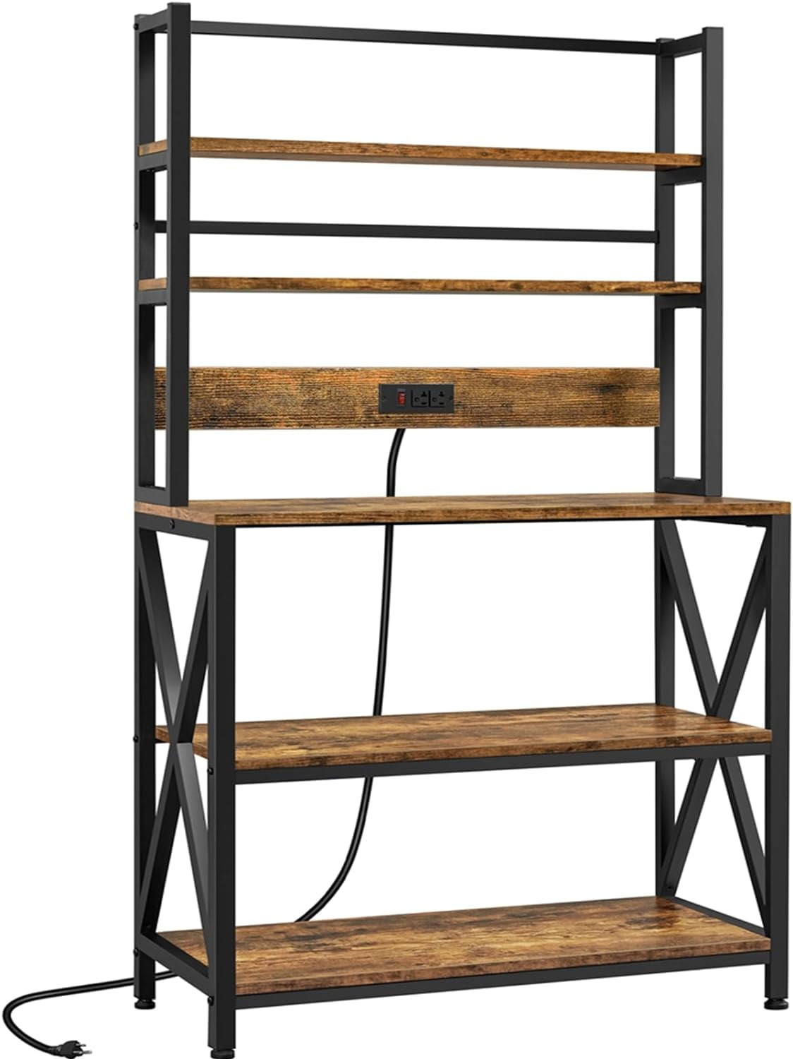 Kitchen Bakers Rack with Power Outlet, 35.5" Width Coffee Bar Station ...