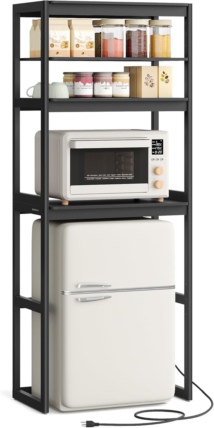 Kitchen Bakers Rack with Power Outlet, 4-Tier Coffee Bar Table with ...