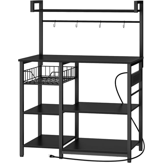 Kitchen Bakers Rack with Power Outlet, Coffee Bar, Microwave Oven Stand ...