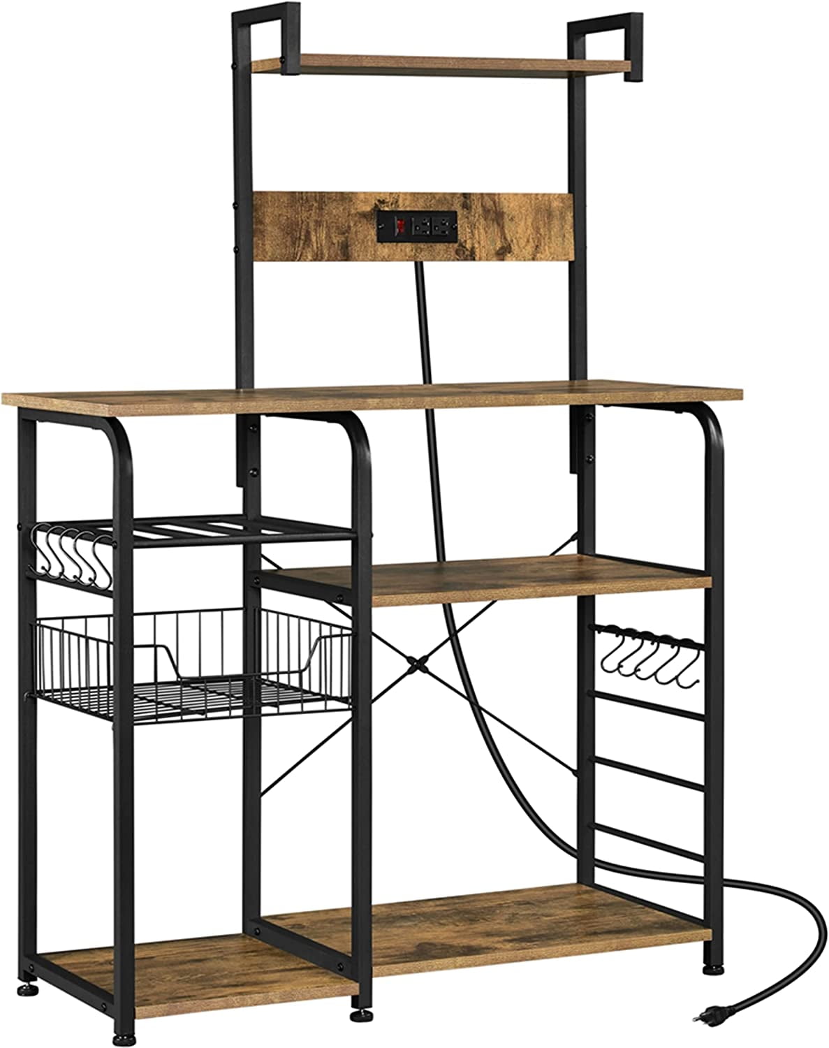 Kitchen Bakers Rack with Power Outlet, Coffee Bar Microwave Stand Cart ...