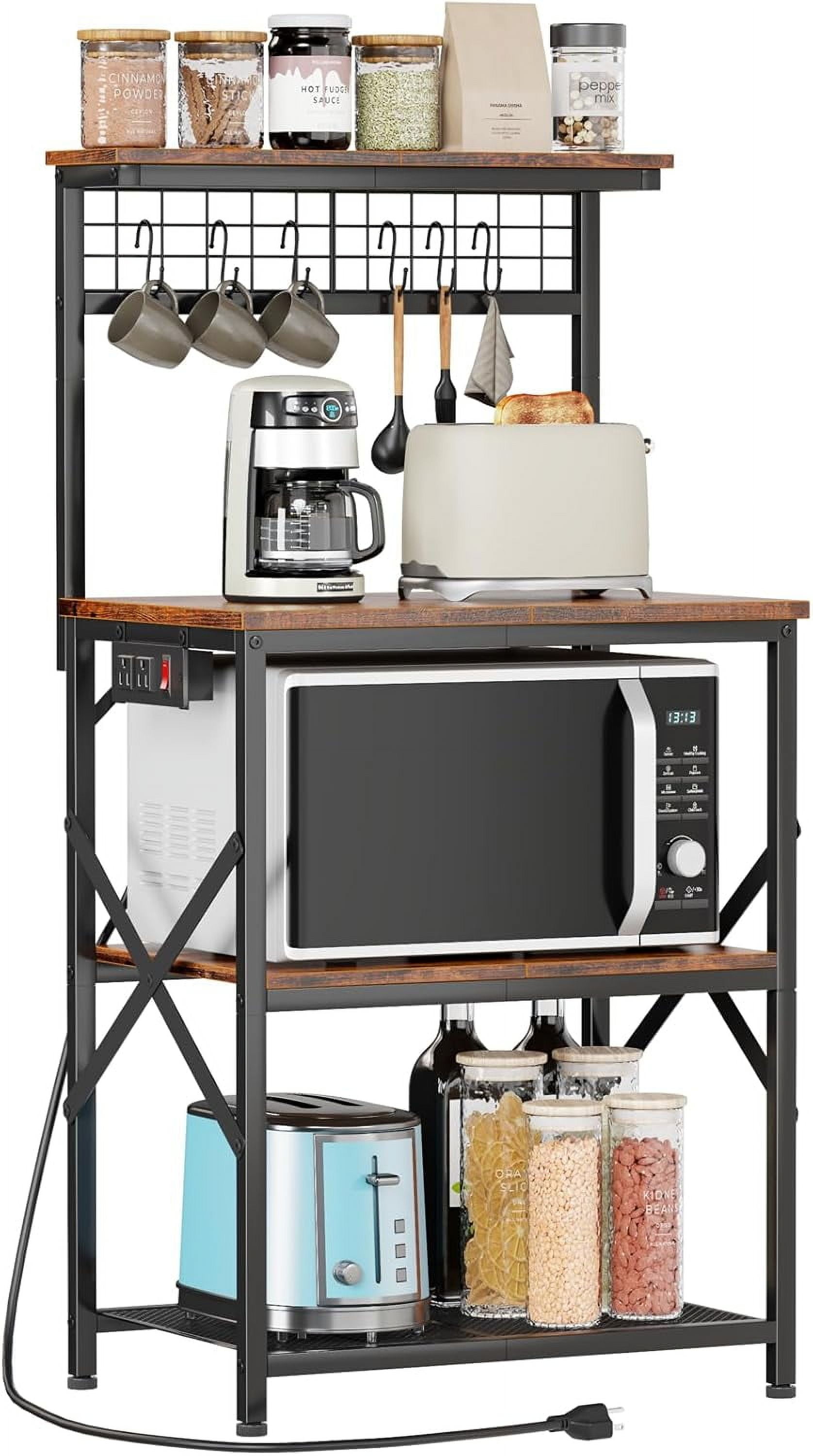 Kitchen Bakers Rack with Power Outlet, Microwave Oven Stand with Storage 4 Tiers, Coffee Bar ...