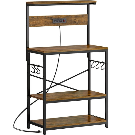 Kitchen Bakers Rack with Power Outlet, Coffee Bar Table 4 Tiers ...