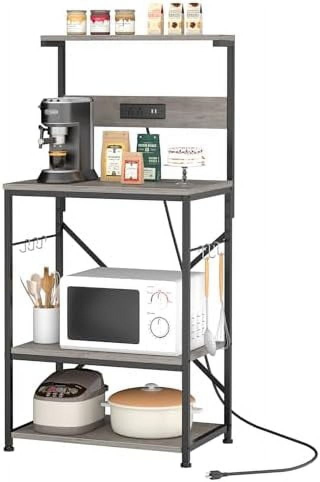 Kitchen Bakers Rack with Power Outlet Coffee Cabinet Kitchen Racks with ...