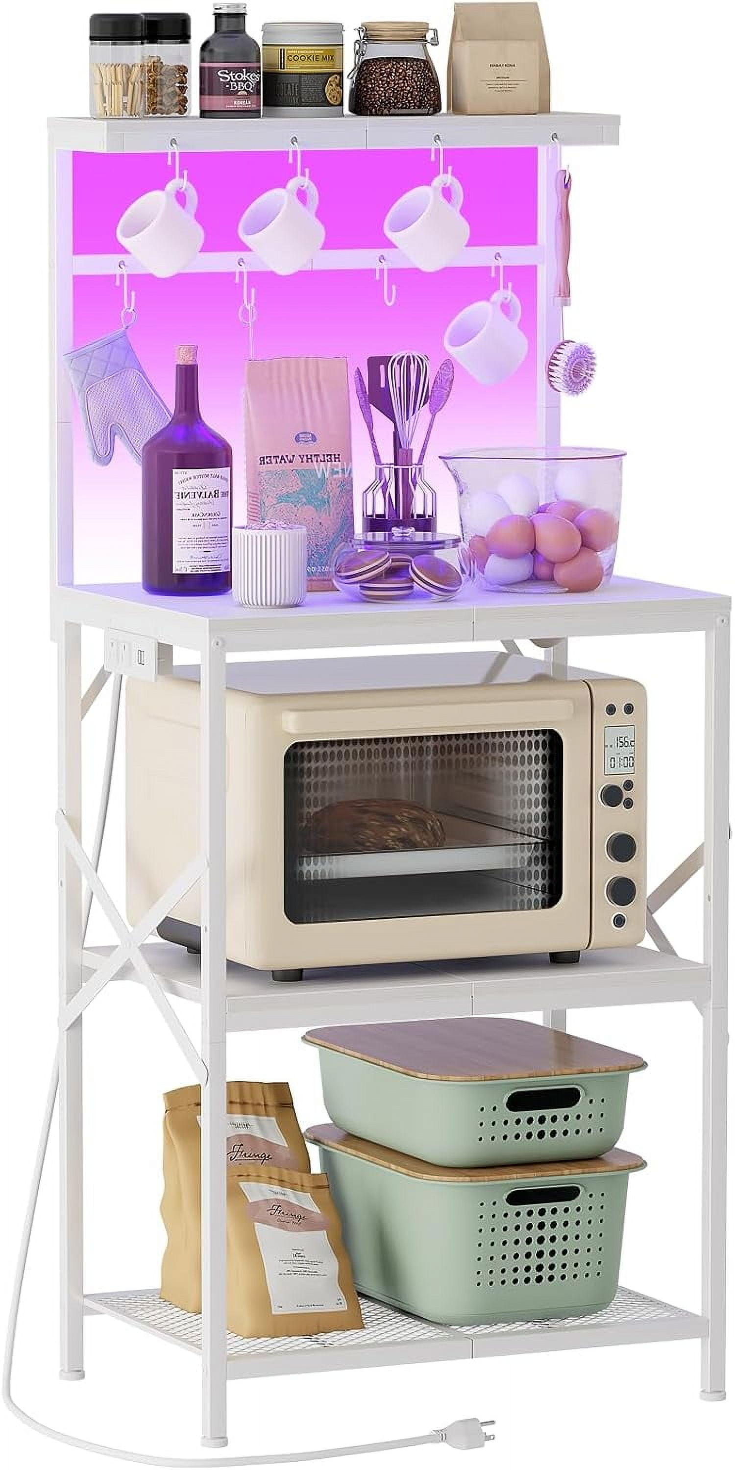 Kitchen Bakers Rack, Small Coffee Bar Table with Adjustable Storage Shelf, 4 Tiers Microwave ...